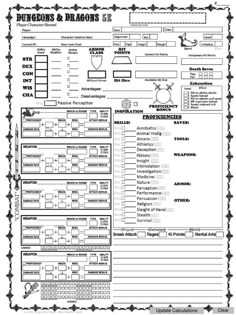 Form Fillable Character Sheet - Printable Forms Free Online