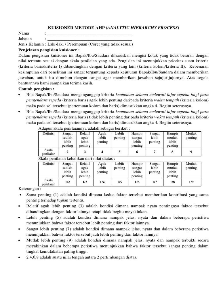Contoh Kuesioner AHP PDF | PDF