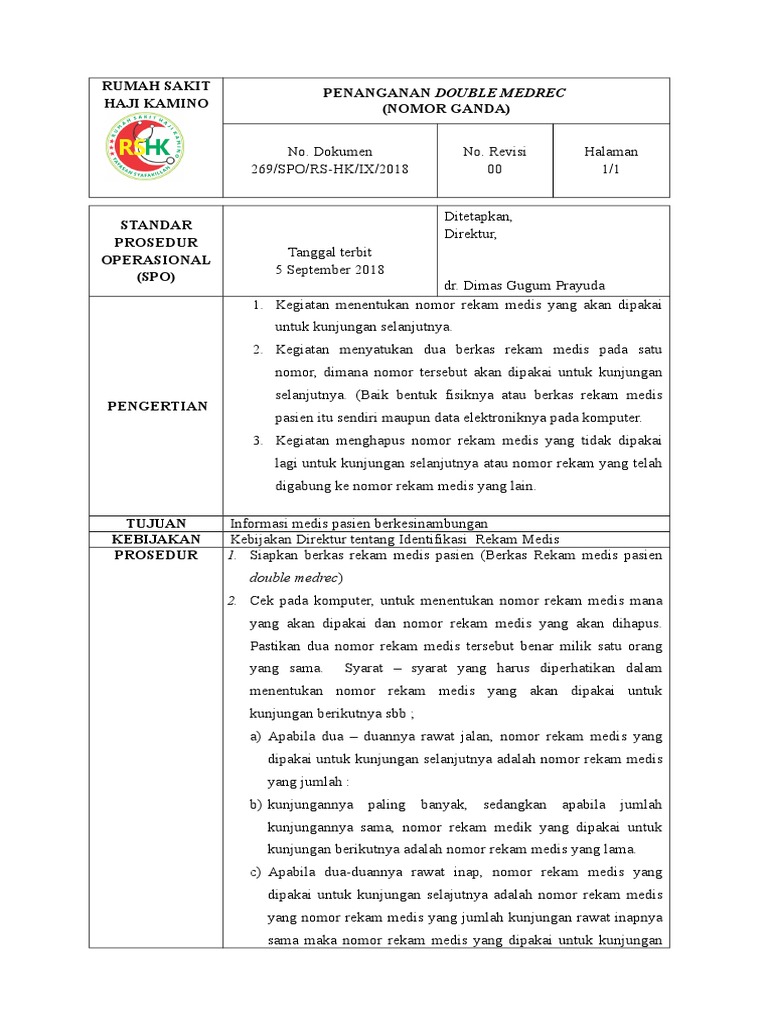 10 Spo Penanganan Double Medrek Nomor Ganda | PDF | Teknologi & Rekayasa