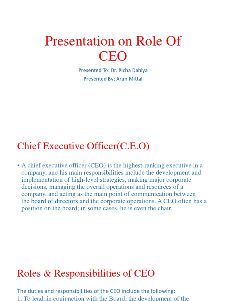 CEO Roles and Responsibilities Overview | PDF | Business | Finance ...