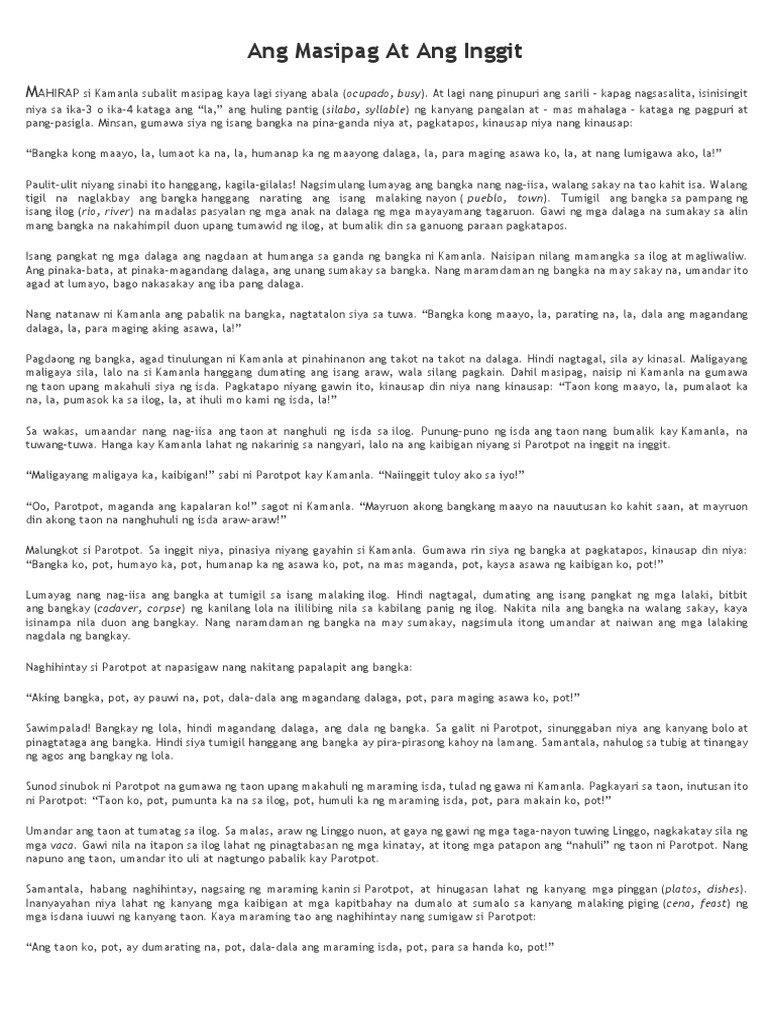 Ang Masipag at Ang Inggit | PDF