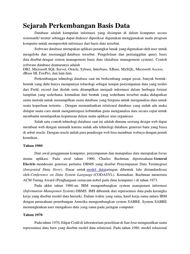 Sejarah Perkembangan Basis Data | PDF