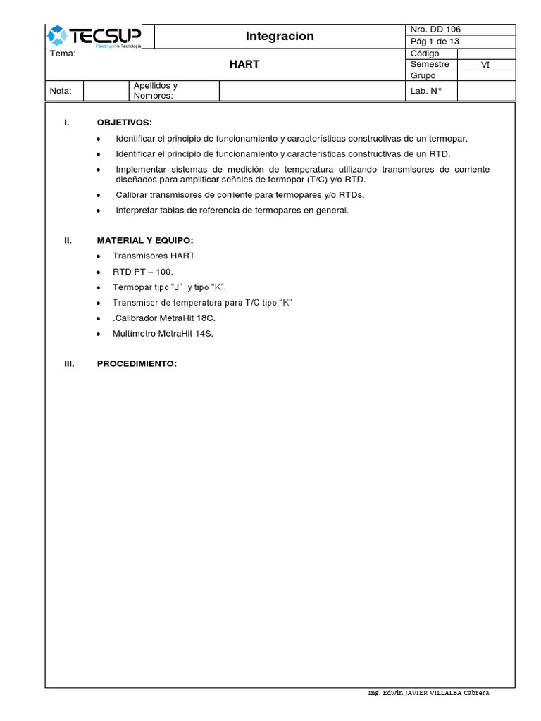 Lab - 03 HART | PDF | Par termoeléctrico | Resistencia Eléctrica y ...