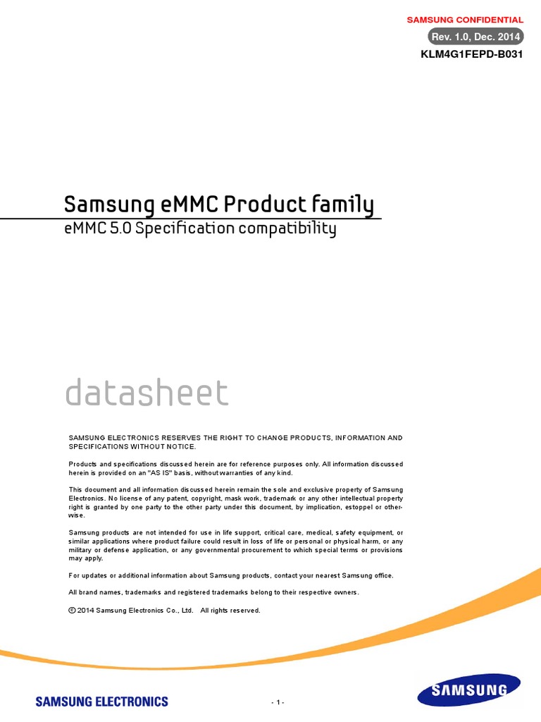 Klm4g1fepd-B031 (Emmc5.0 1xnm Based Emmc) 1.0 | PDF | Flash Memory | Booting