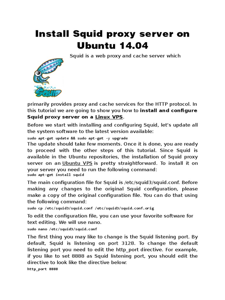 Install Squid Proxy Server On Ubuntu 14 | PDF | Proxy Server | Hypertext Transfer Protocol