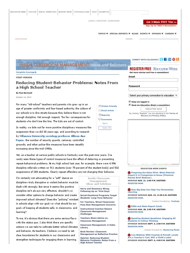 Reducing Student-Behavior Problems - Notes From A High School Teacher ...