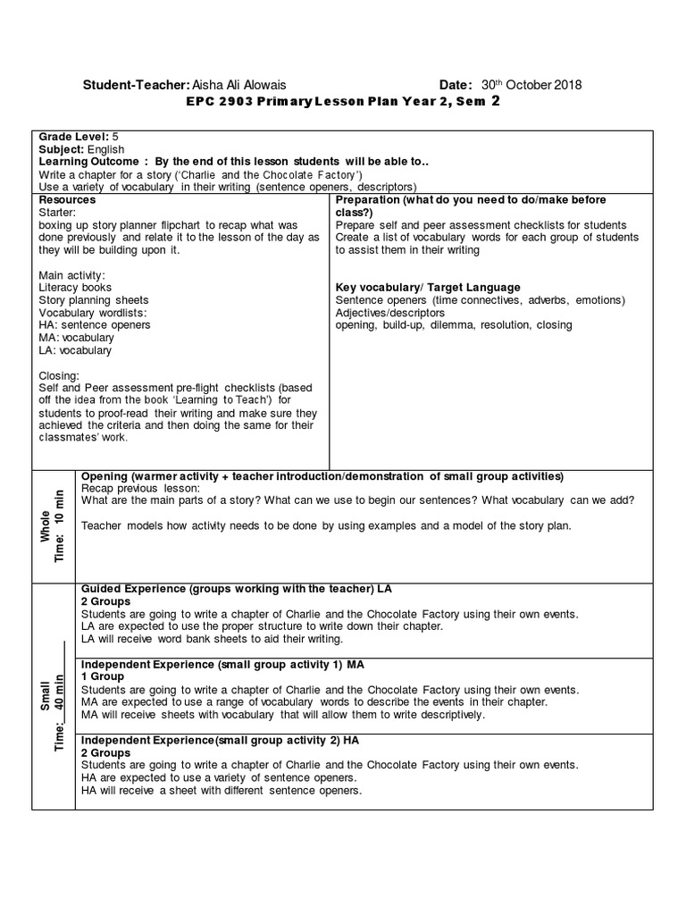 English Lesson Plan 3 W Self Reflection | PDF | Vocabulary | Teachers