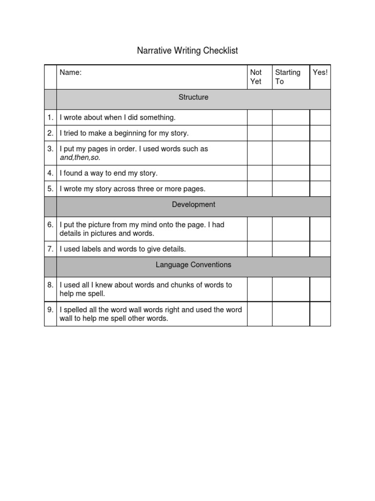 Narrative Writing Checklist | PDF