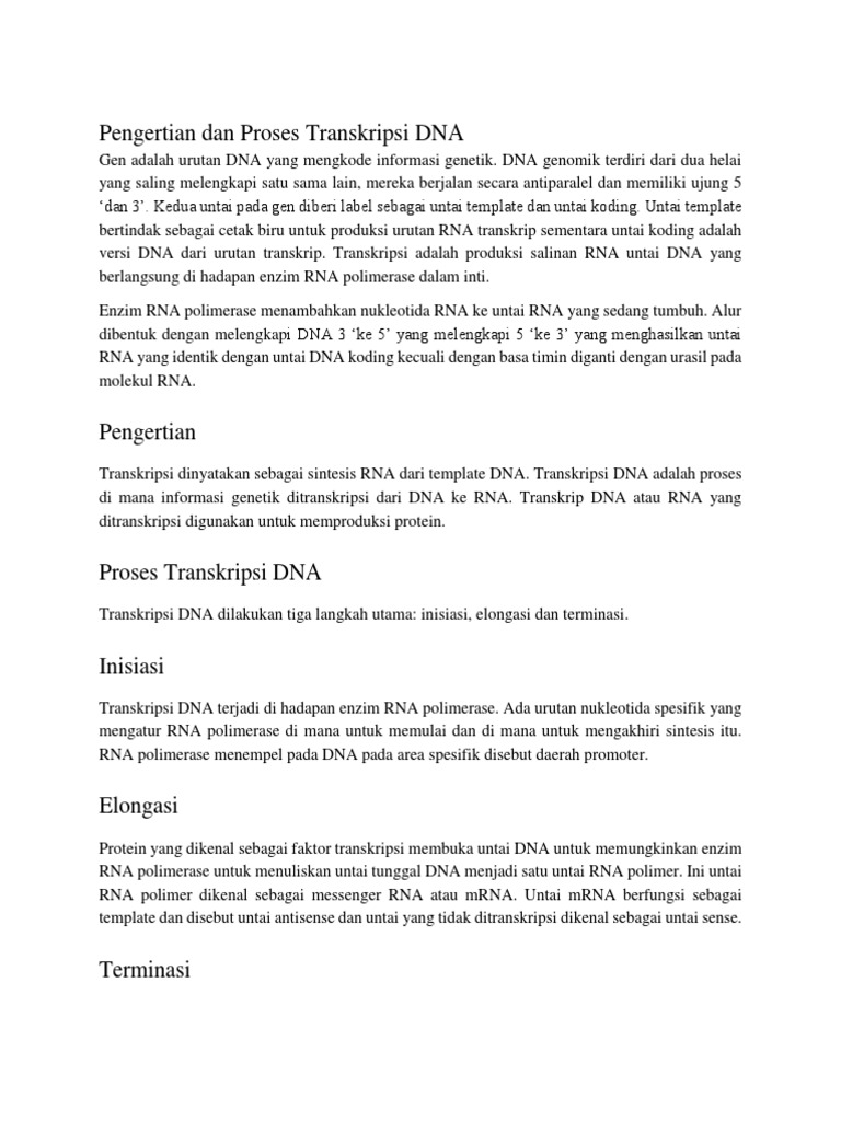 Pengertian Dan Proses Transkripsi DNA | PDF