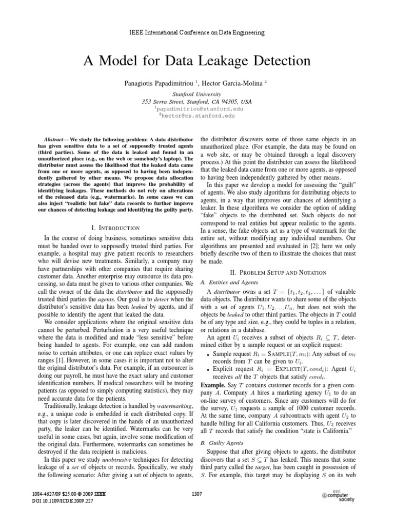 A Model For Data Leakage Detection | PDF | Mathematical Optimization | Teaching Mathematics