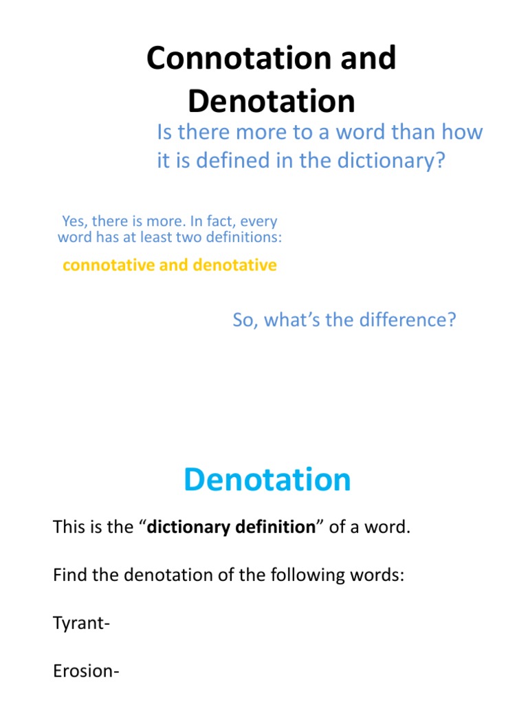Connotation and Denotation Powerpoint | PDF | Connotation | Definition