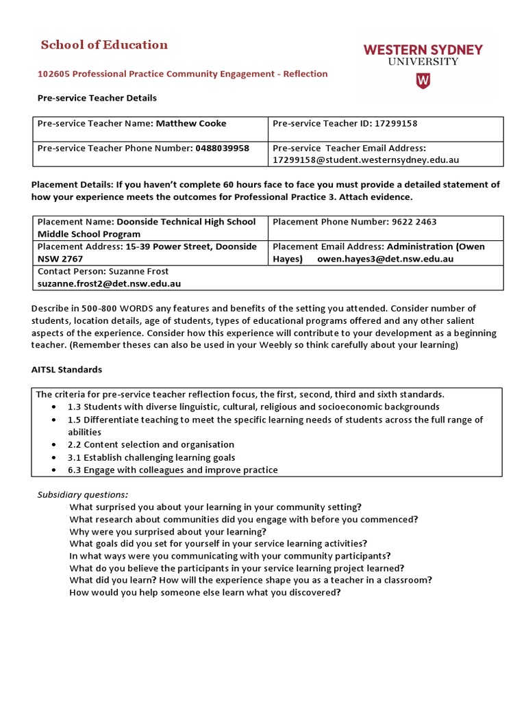 School of Education: Professional Practice 3 102605 Professional ...