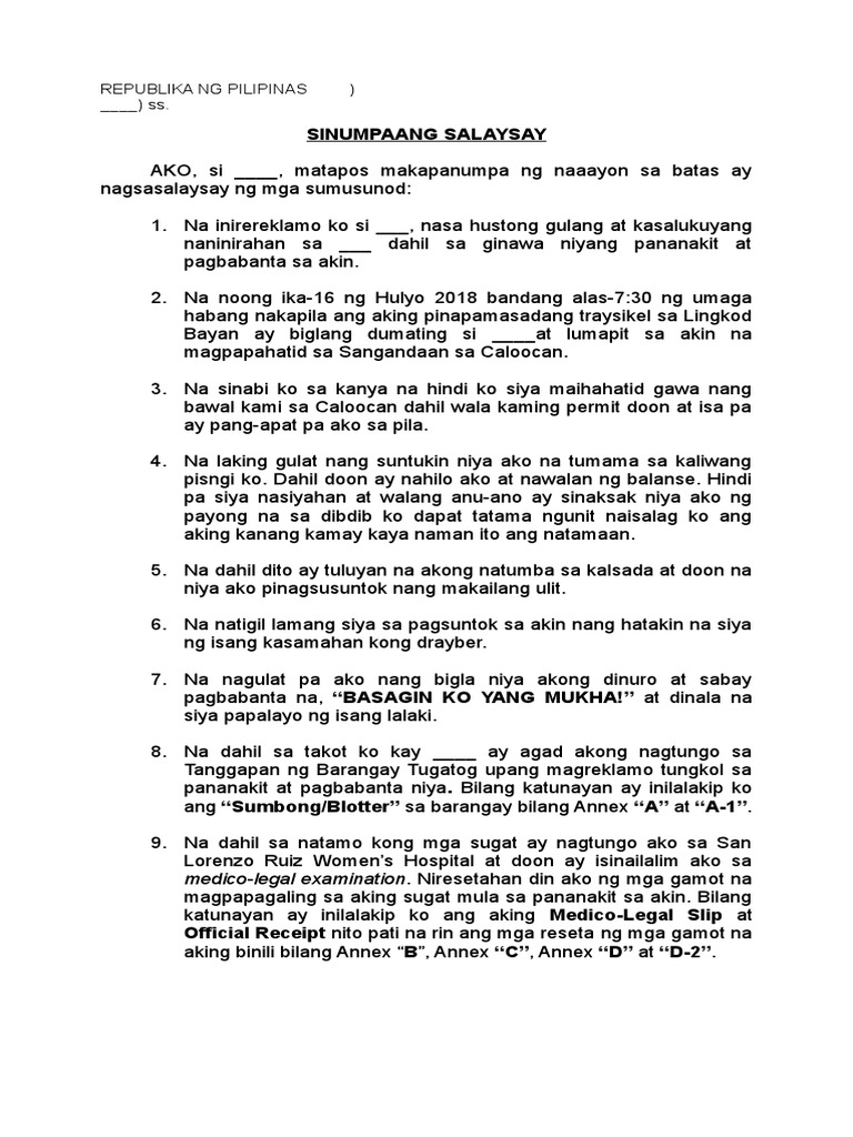 Complaint For Slight Physical Injuries | PDF