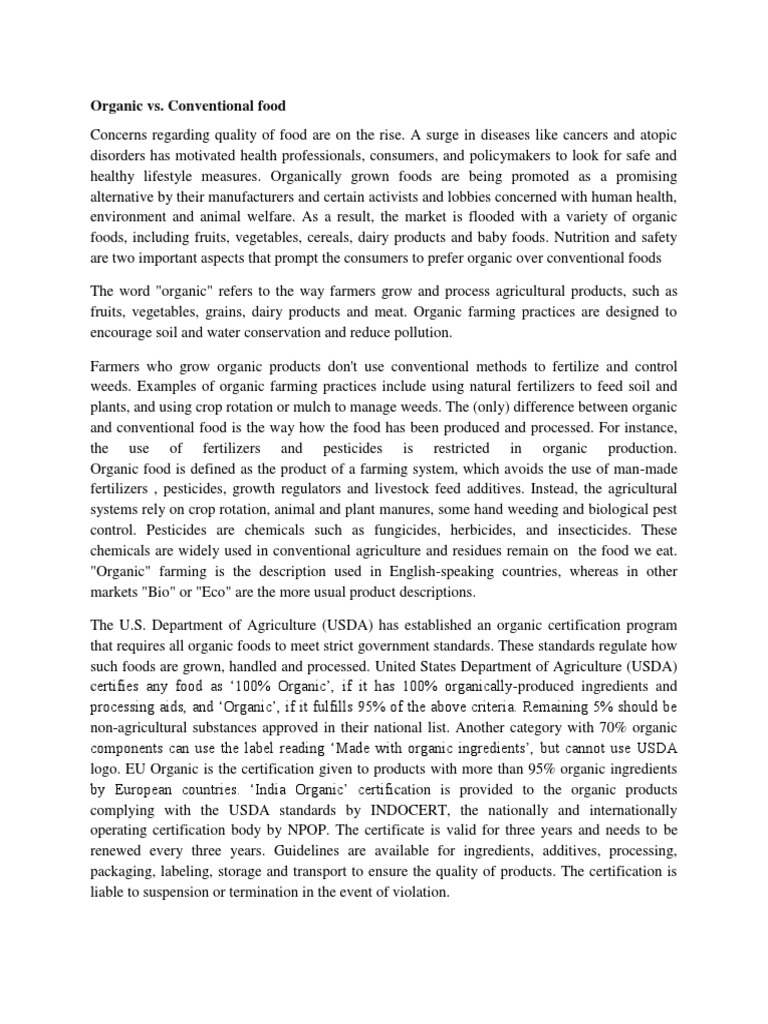 Organic Vs Conventional Food | PDF | Organic Farming | Organic Foods