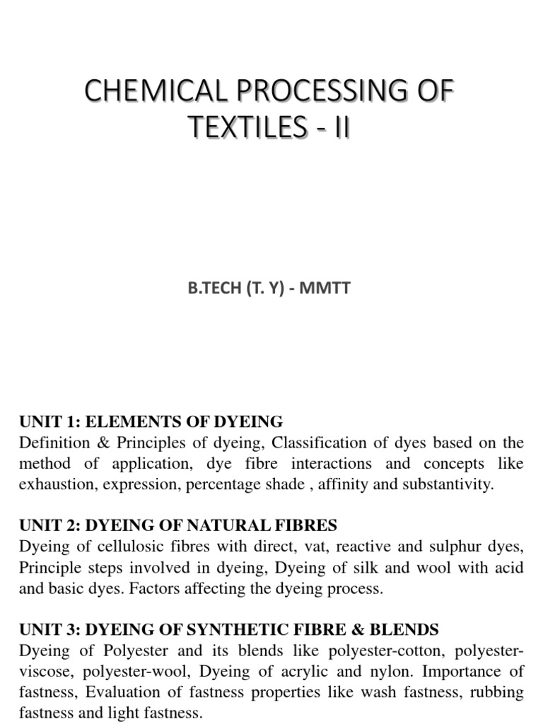 CHEMICAL PROCESSING OF TEXTILES - DYEING AND PRINTING | PDF | Dye | Dyeing