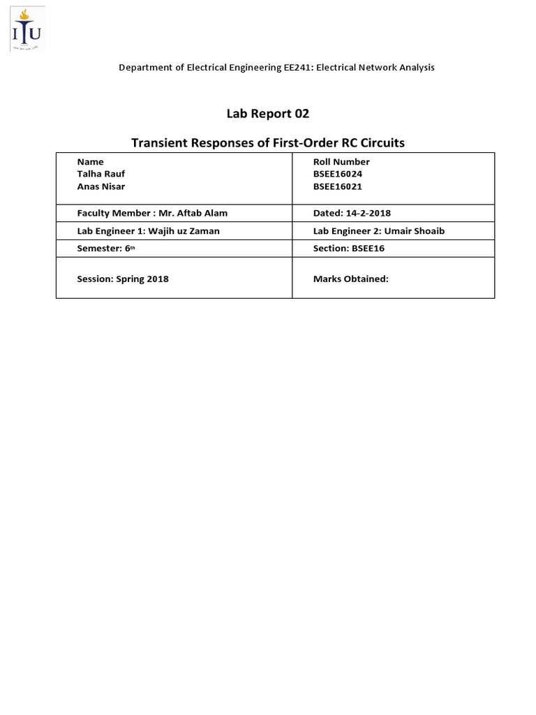 Lab Report 02 Transient Responses of First-Order RC Circuits | PDF
