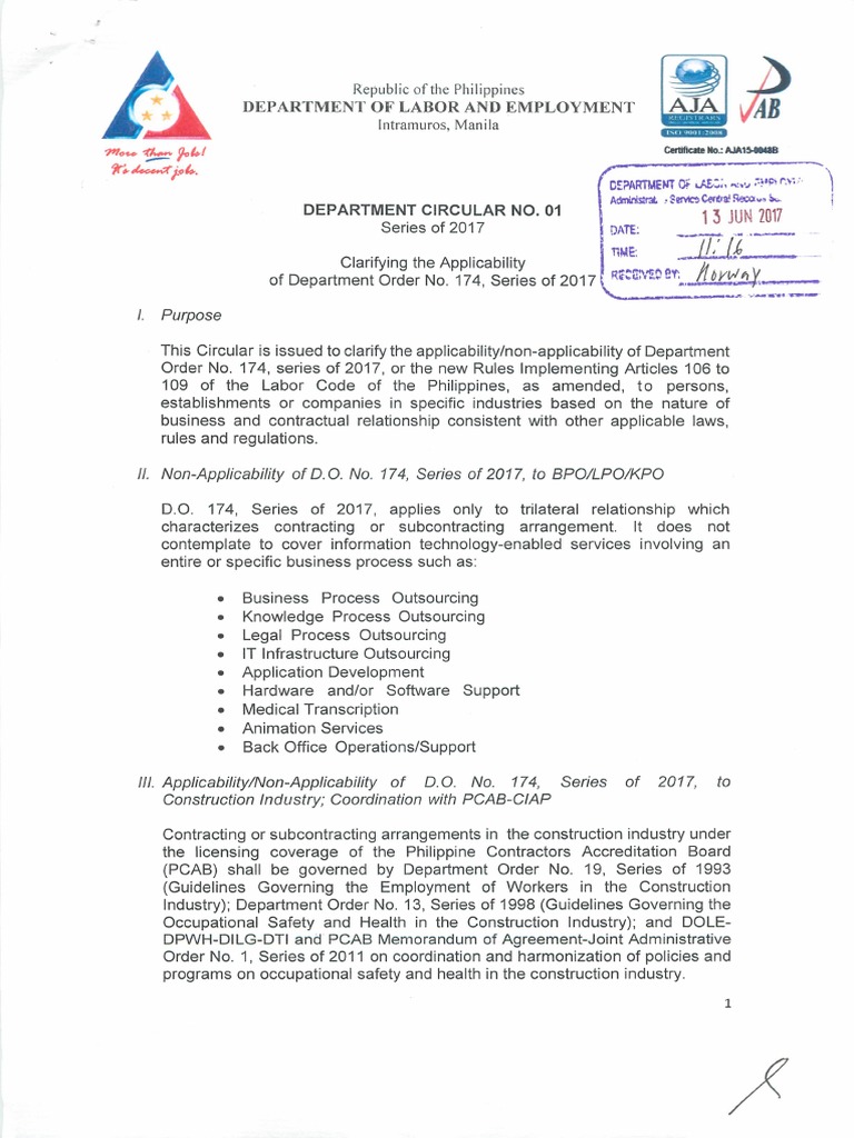 Department Circular No - 01-17 Clarifying The Applicability of ...