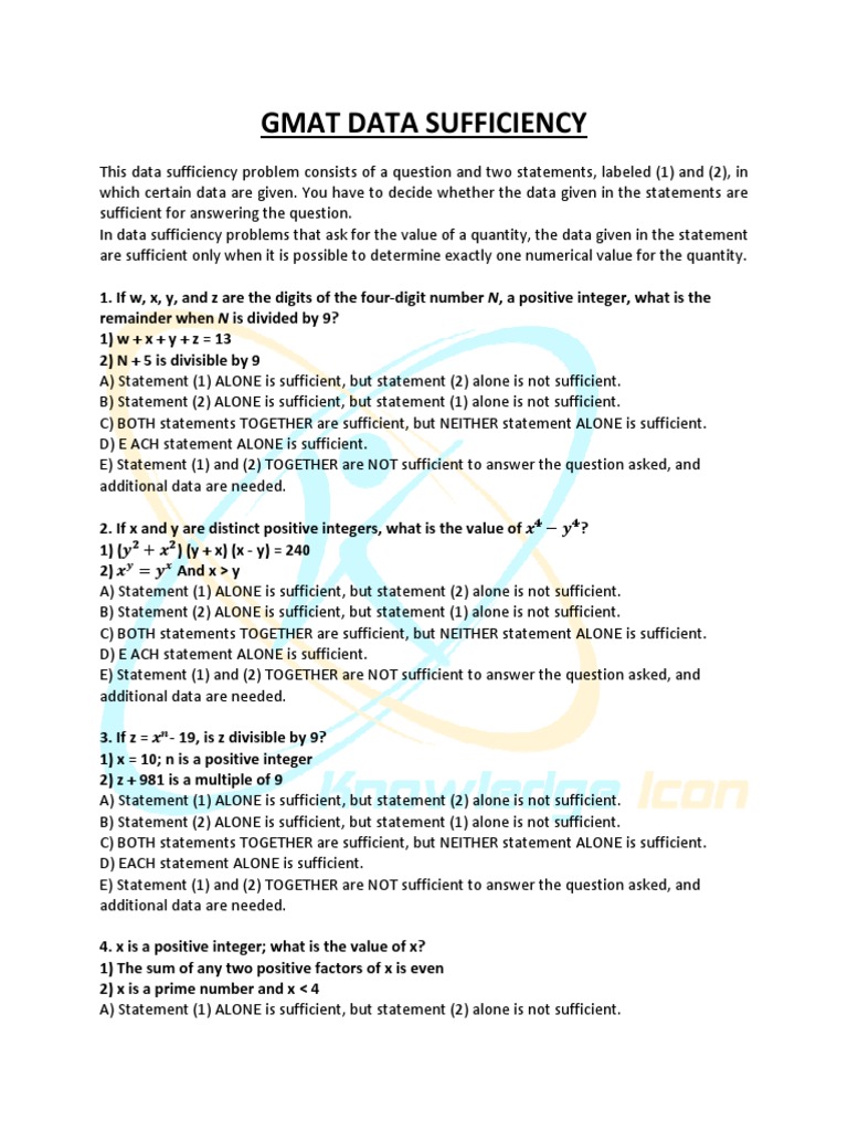 Gmat Data Sufficiency | PDF | Prime Number | Triangle