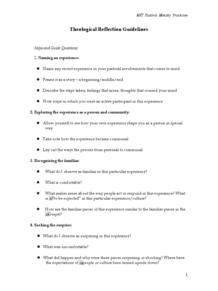 Theological Reflection Guidelines: Steps and Guide Questions | PDF ...