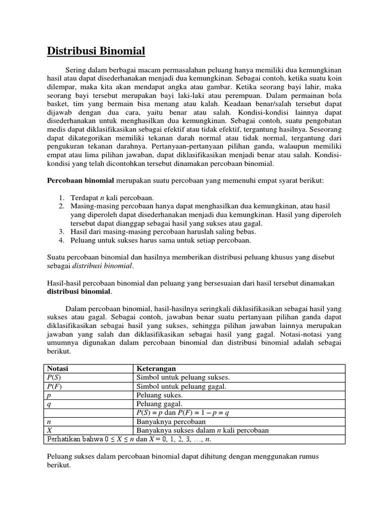 Syarat dan Rumus Distribusi Binomial | PDF