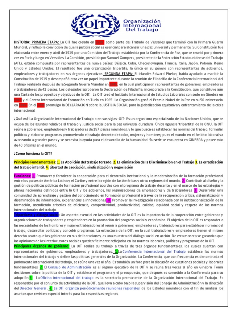 Oit Resumen | PDF | Organización Internacional del Trabajo | Gobierno
