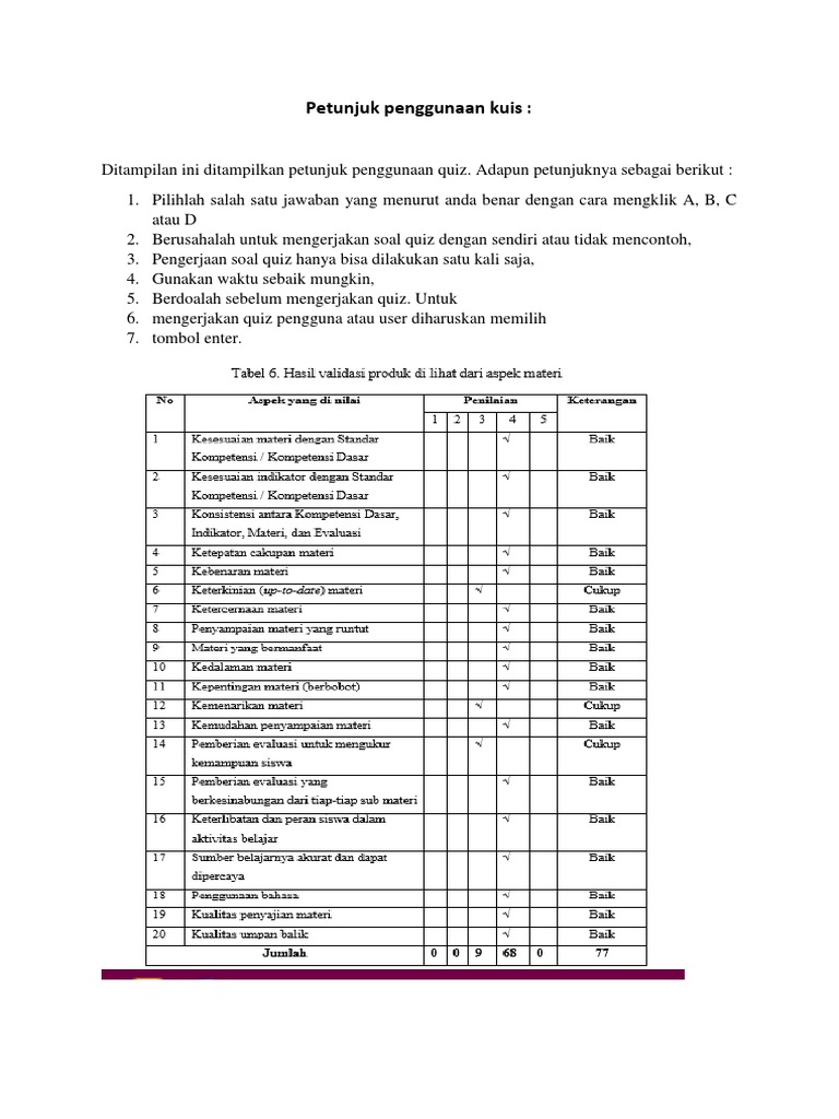 Petunjuk Penggunaan Kuis | PDF