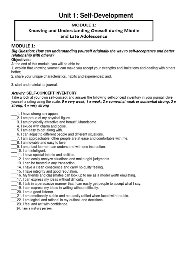 Self-Concept and Personal Development | PDF