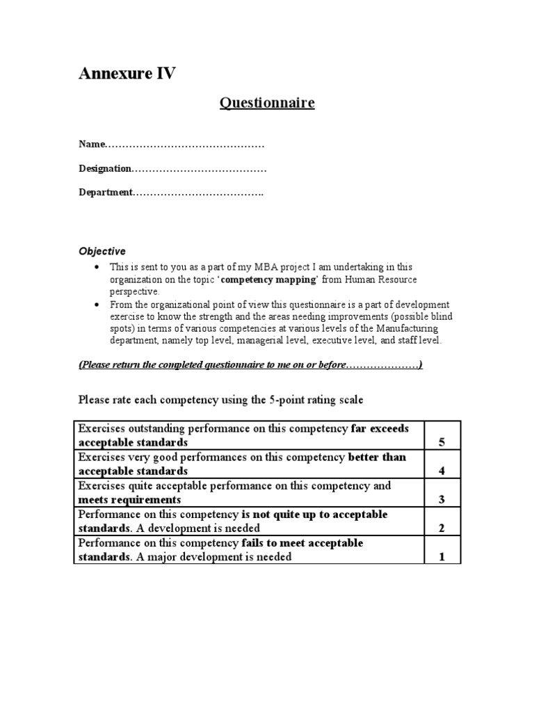 Competency Mapping Questionnaire 256 | PDF | Competence (Human ...