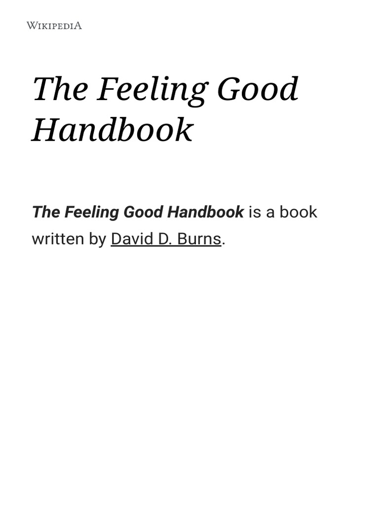The Feeling Good Handbook - Wikipedia | PDF | Psychology | Clinical ...