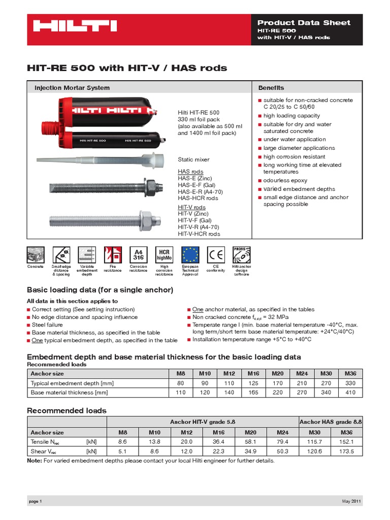 Hit-Re 500 With Hit-V Has Rods | PDF | Concrete | Building Engineering
