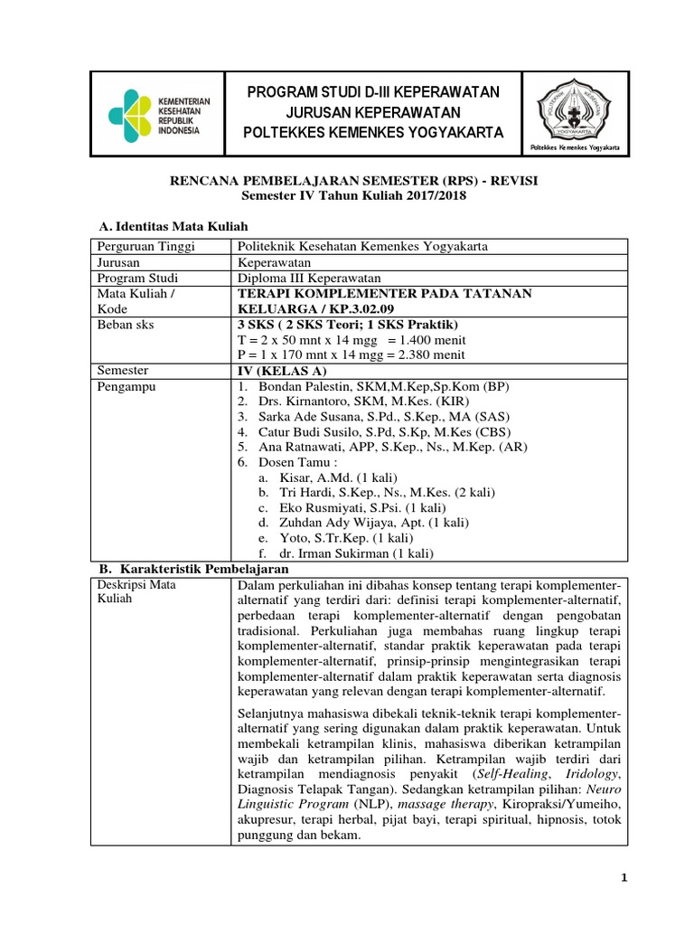 2017 - 2018 RPS Prodi D3 KELAS A - TX Komplementer PD Tatanan KLG | PDF