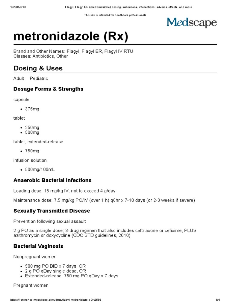Metronidazole (RX) : Dosing & Uses | PDF | Pharmaceutical Sciences ...