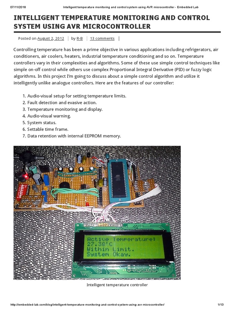 Intelligent Temperature Monitoring And Control System Using Avr Microcontroller Embedded Lab