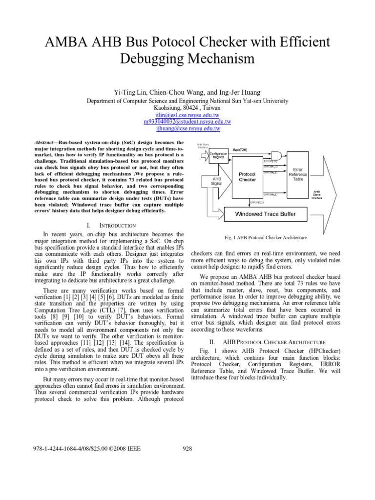 AMBA AHB Bus Protocol Checker With Efficient Debugging Mechanism | PDF | System On A Chip ...
