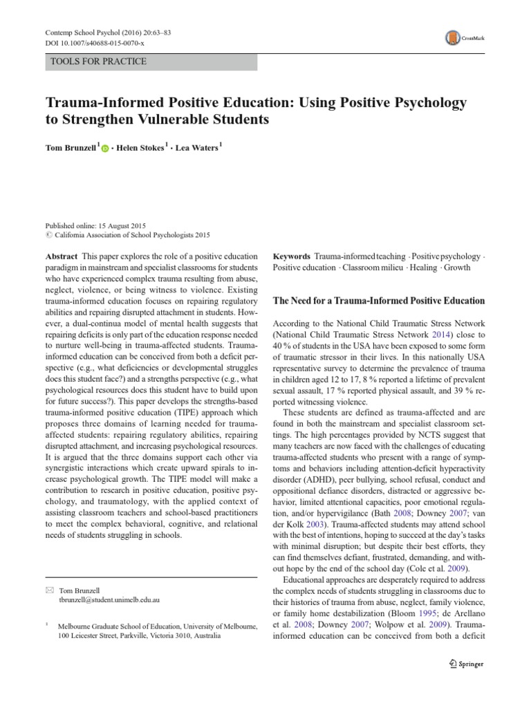 Trauma Informed Positive Education Brunzell | PDF | Psychological ...