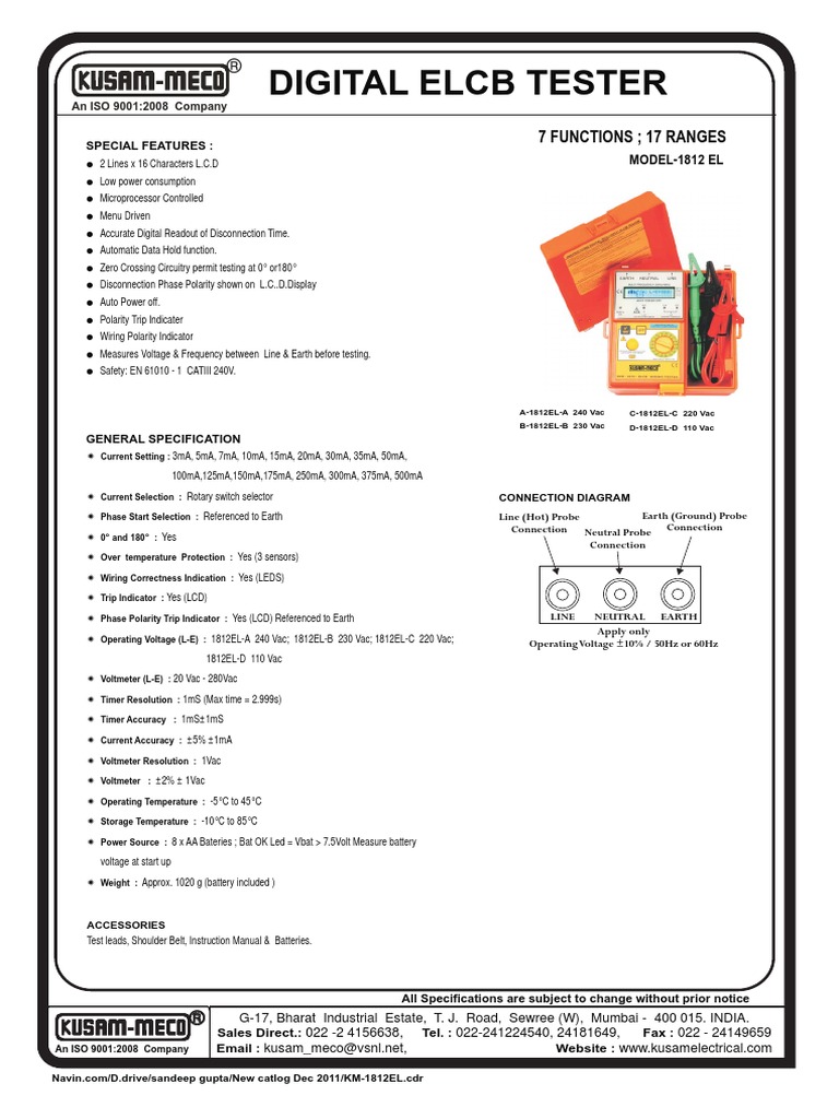 Digital Elcb Tester: 7 Functions 17 Ranges | PDF | Voltage | Physical ...
