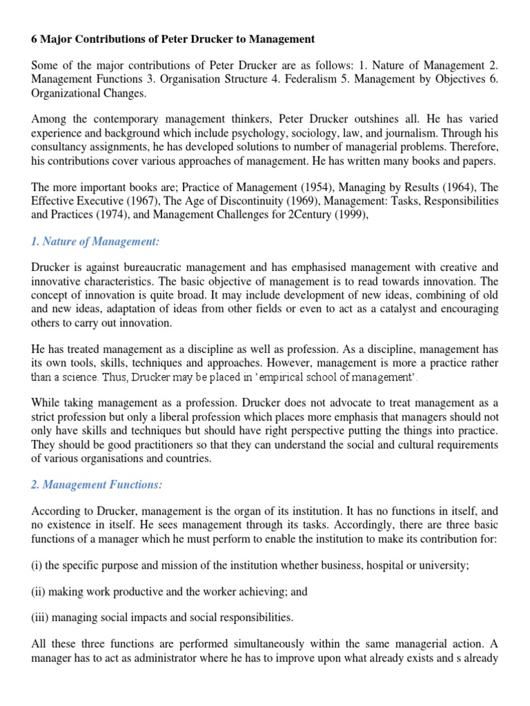 Drucker's 6 Key Management Contributions | PDF | Organizational ...