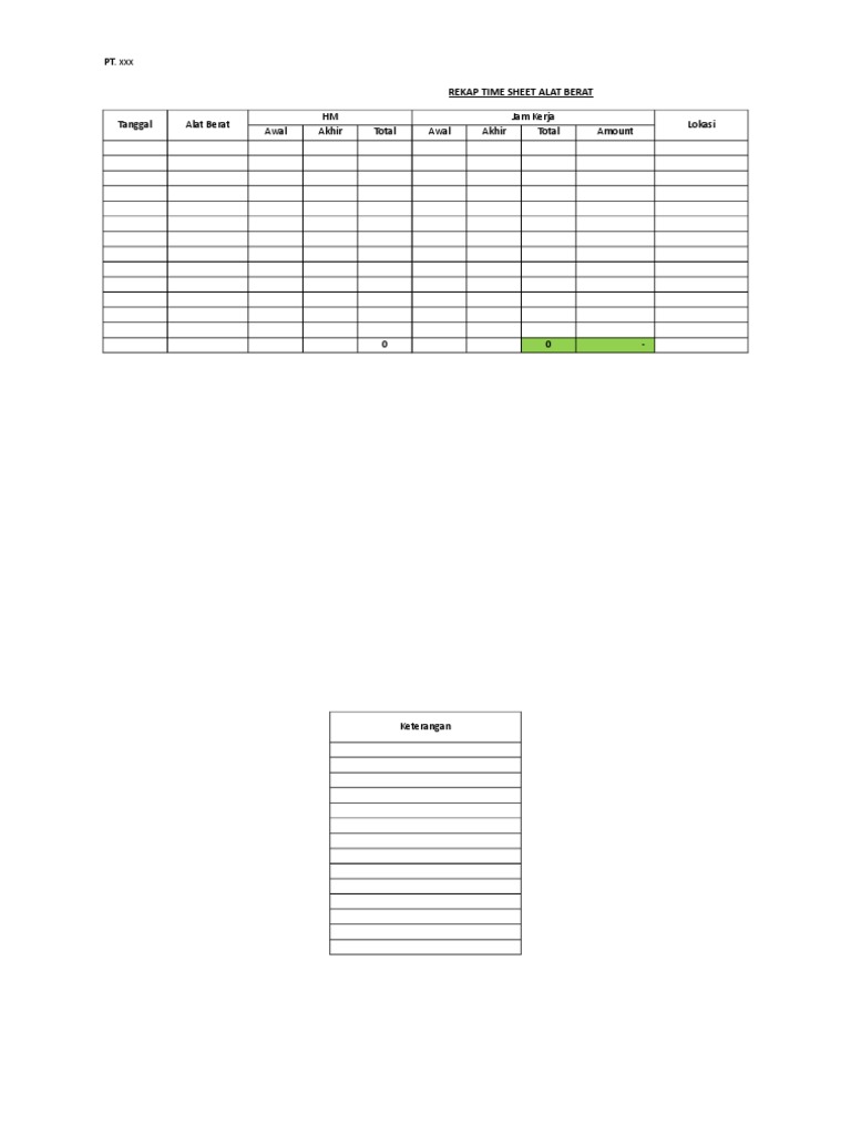 Time Sheet Alat Berat | PDF