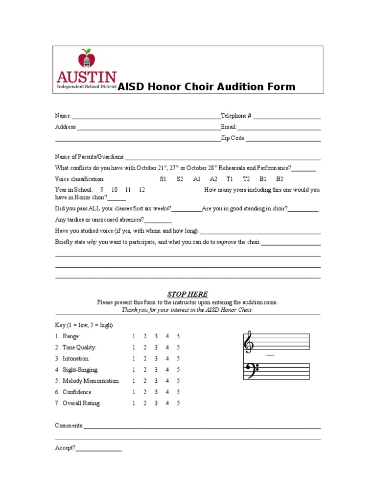 Aisd Honor Choir Audition Form | Download Free PDF | Leisure | Sports