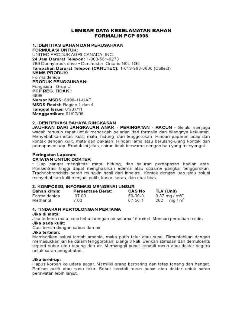 MSDS Formalin | PDF