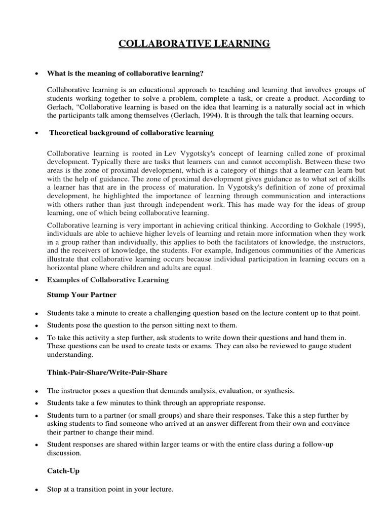 Collaborative Learning | PDF | Collaboration | Learning