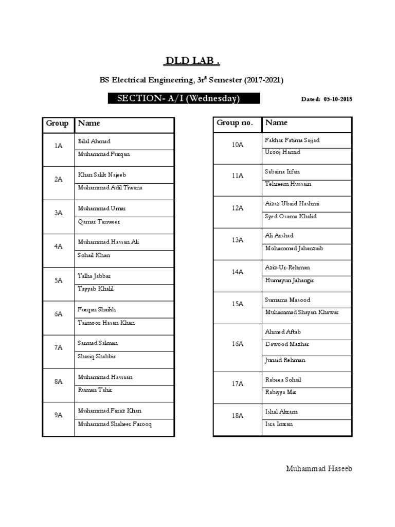 DLD Lab Groups: 3rd Semester EE | PDF