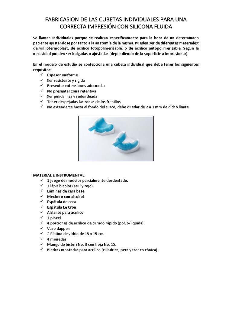 Fabricación De Cubetas Individuales Dentales Pdf Materiales