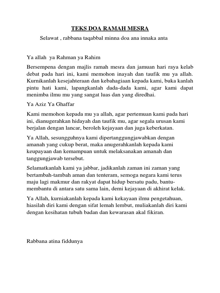 Teks Doa Majlis Ramah Mesra | PDF Teks Doa Majlis Ramah Mesra | PDF