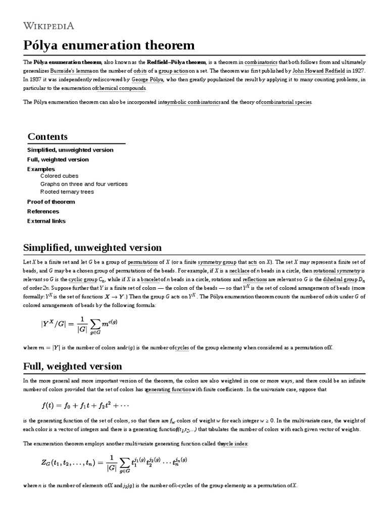 Pólya Enumeration Theorem: Simplified, Unweighted Version Full ...