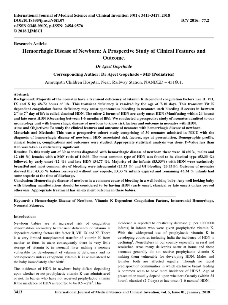 Hemorrhagic Disease of Newborn: A Prospective Study of Clinical ...
