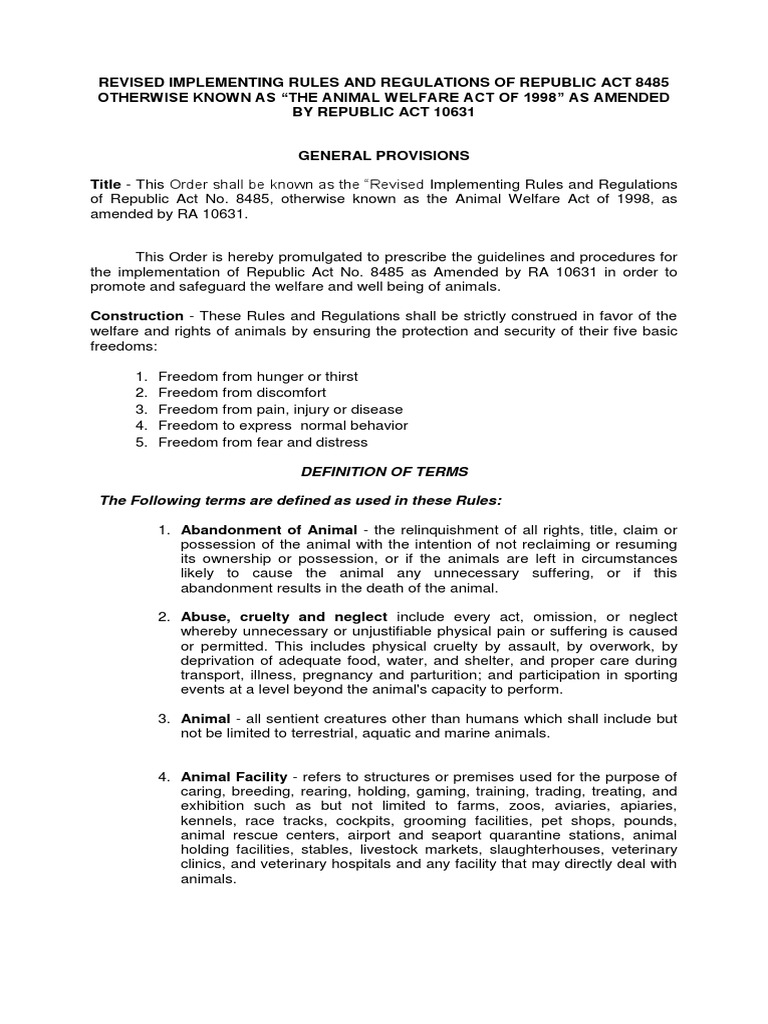 3.IRR of RA 8485 As Amended by RA 10631 PDF | PDF | Animal Welfare ...