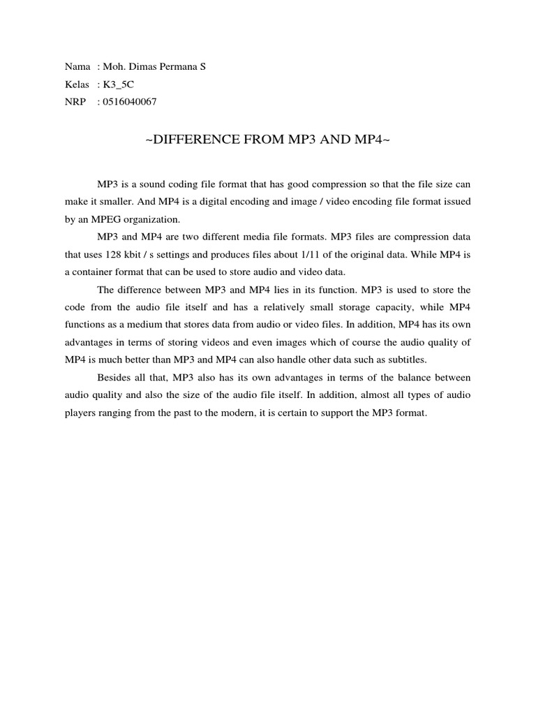 Difference From Mp3 and Mp4 | PDF | Mp3 | Data Compression