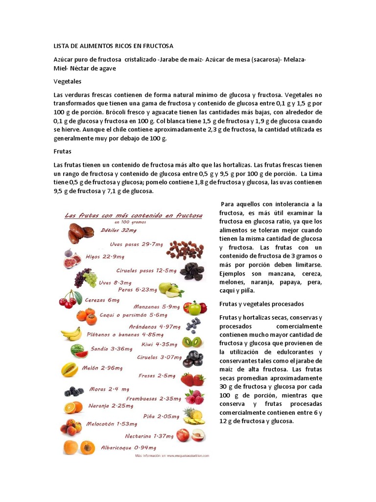 Lista de Alimentos Ricos en Fructosa | PDF | Fructosa | Sacarosa