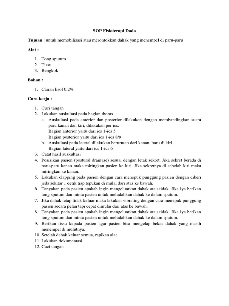 SOP Fisioterapi Dada | PDF | Kesehatan Holistik